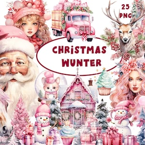 Retro Christmas Png Bundle, Pink Christmas Png, Groovy Christmas Png ...