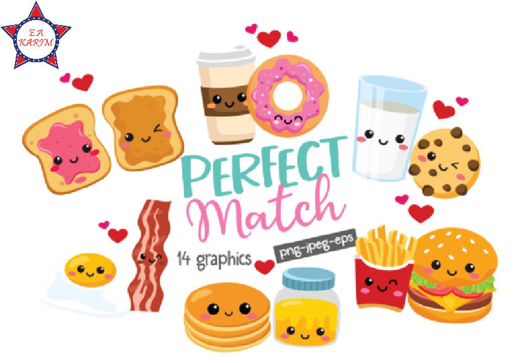 Perfect Match Kawaii Clipart Set - Perfect Match Bundle Cute Food ...