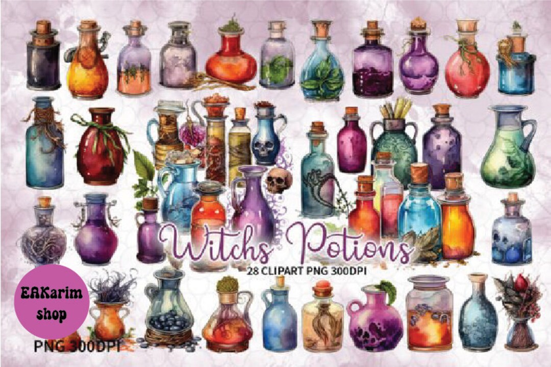 Witches Potionshelf Watercolor Clipart, Magical Mystical Art, Fantasy ...