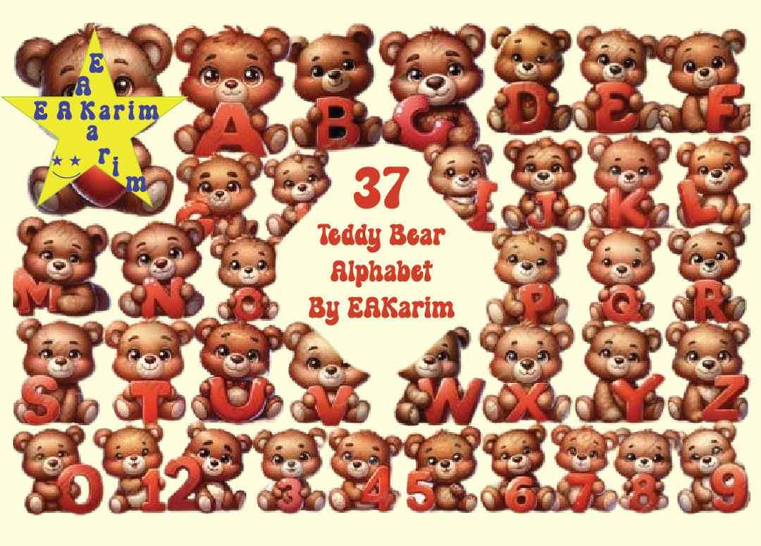 Teddy Bear Alphabet Clipart, Bear Letters, Bear Birthday, Sublimation ...