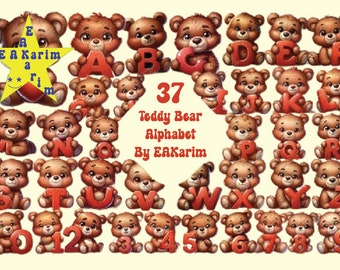 Teddy Bear Alphabet Clipart, Bear Letters, Bear Birthday, Sublimation ...
