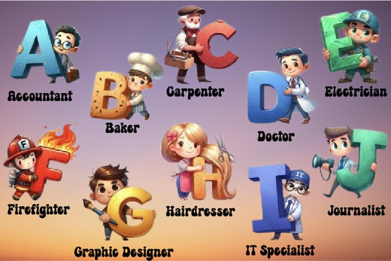 Jobs Alphabet Print, Printable Educational Poster, Learning ABC ...