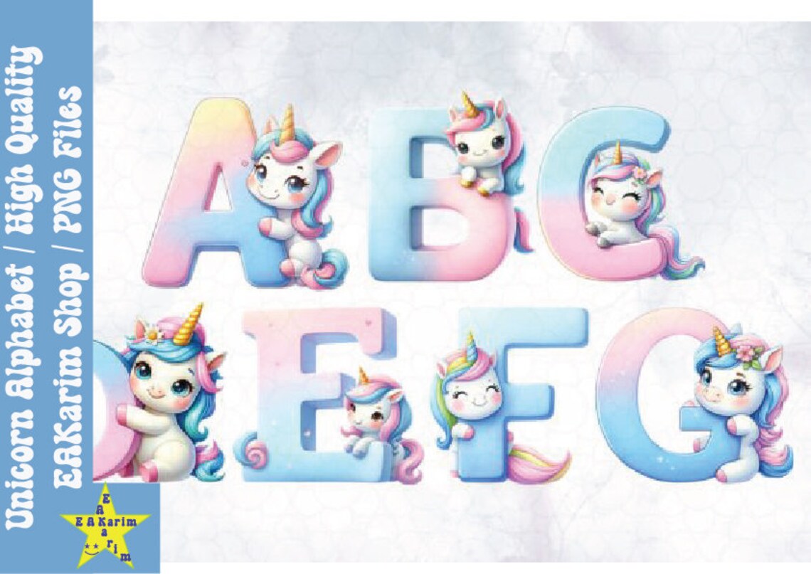 Unicorn Alphabet, Unicorn Letter, Unicorn PNG, Unicorn Nursery, Nursery ...