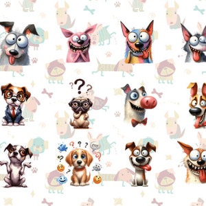 Funny and Crazy Dog Clipart Bundle, Dogs PNG, Watercolor Puppy Graphics ...