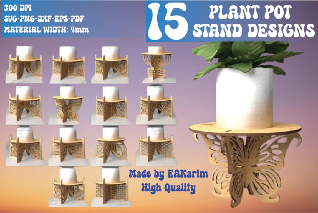 3D Plant Pot Stands Laser Cut Bundle, Potted Plant Stand, Flower Pot Support Lasercut, Wooden ...