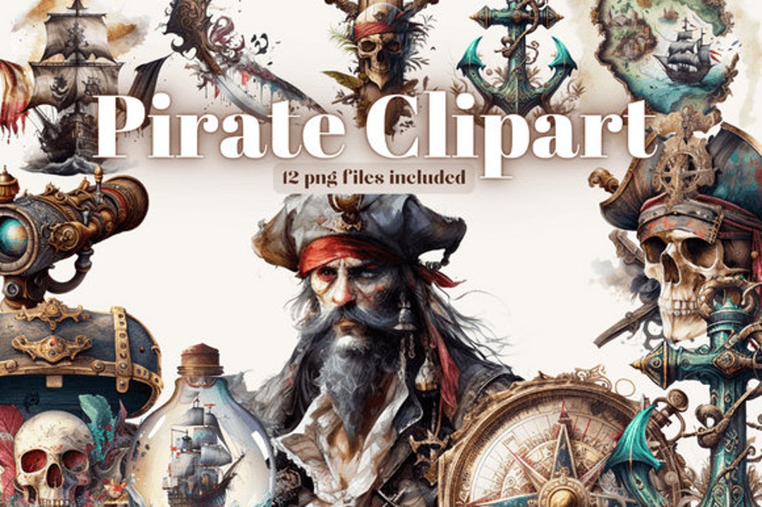 Pirate Clipart Bundle - 12 Watercolor Pirate Pngs - Digital Download ...