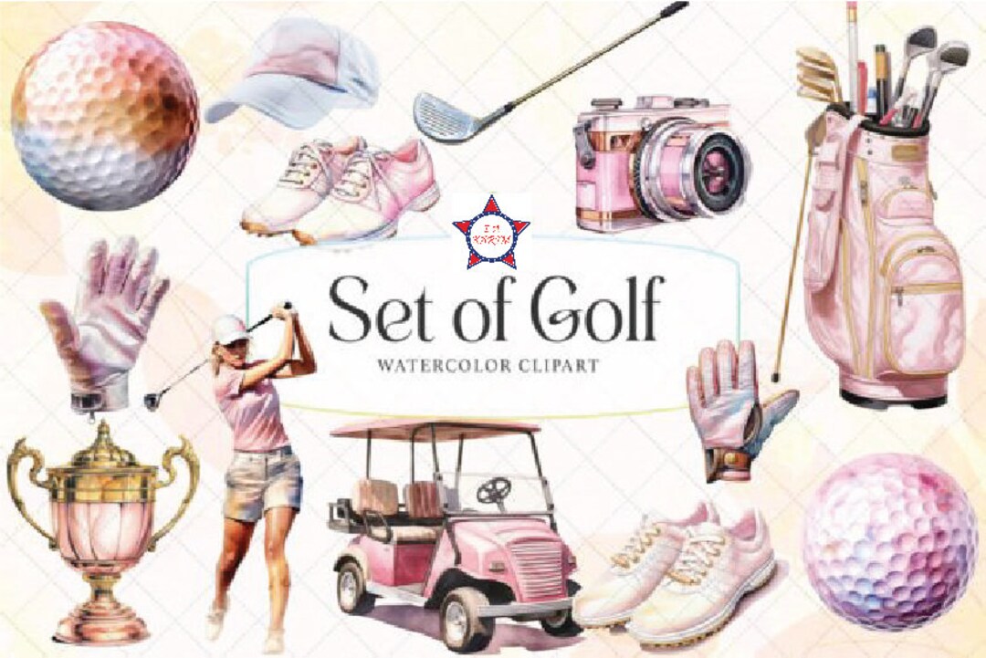 Watercolor Golf Clipart,trophy,golf Cart Stick Ball,sports Clipart ...