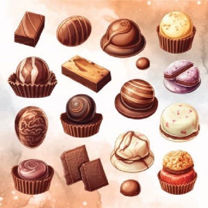 WATERCOLOR CHOCOLATE Clipart, Sweets Clipart Bundle, Kawaii Food ...