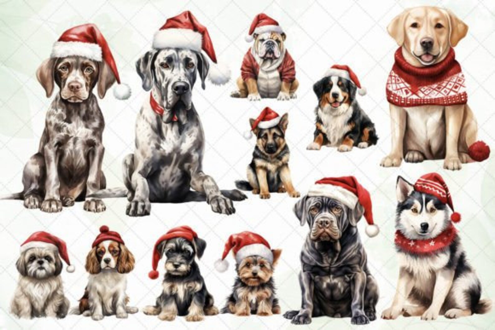 Watercolor Christmas Dogs Clipart, Santa Hat, Watercolor Christmas ...