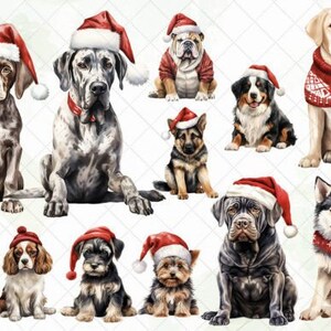 Watercolor Christmas Dogs Clipart, Santa Hat, Watercolor Christmas ...