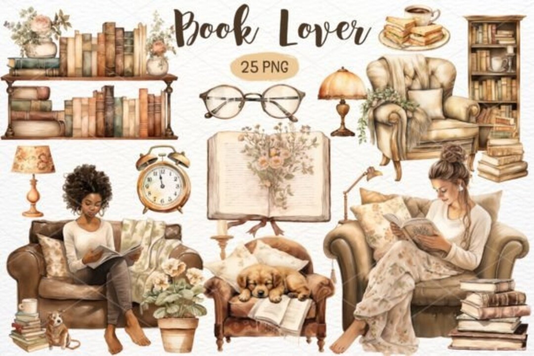 Book Lover Bundle Png Instant Download, Book Reading Png, Girl Reading ...