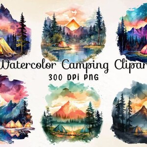 Watercolor Camping Van and Mountains Clipart Bundle for Commercial Use ...