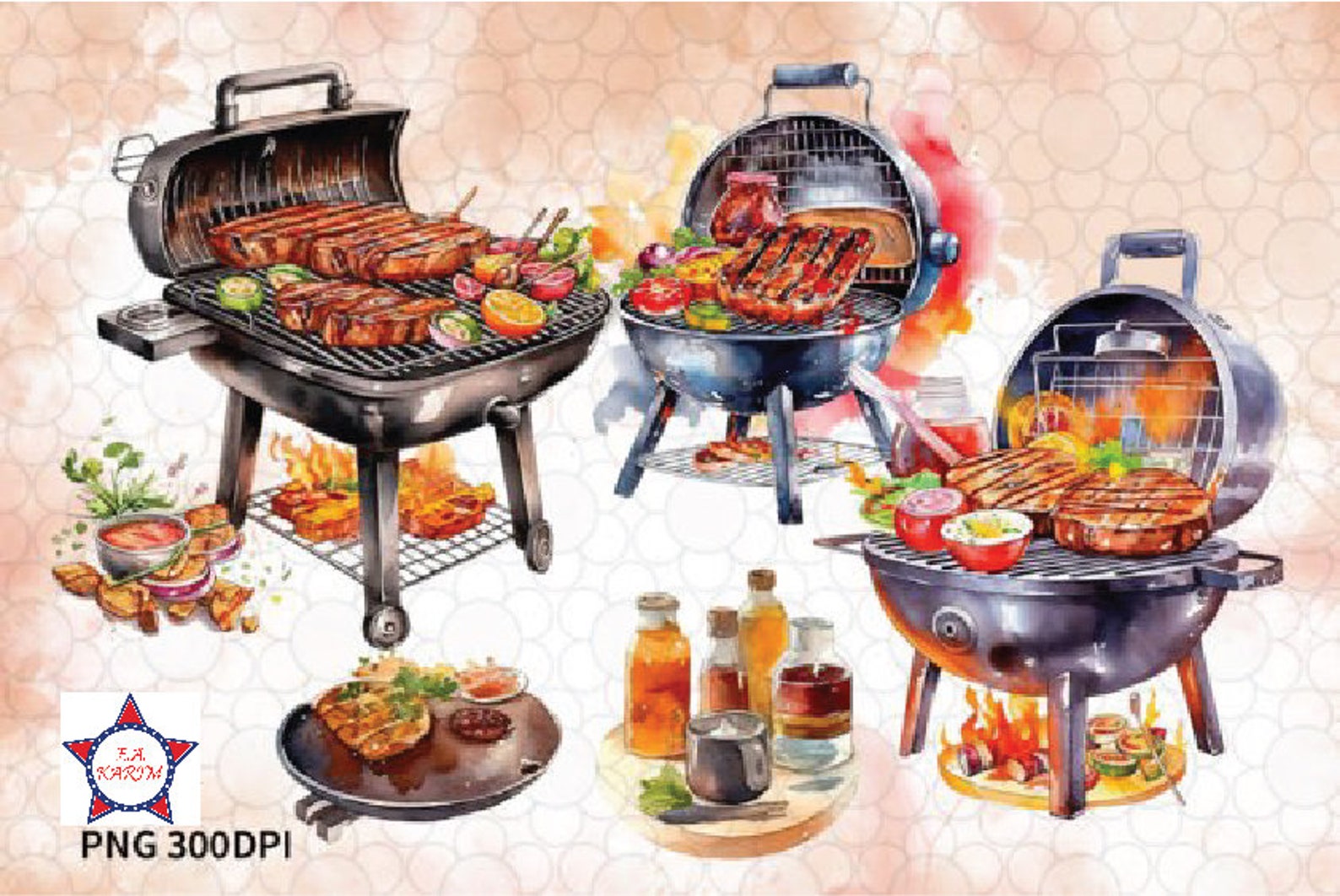 Watercolor Barbecue Clip Art, BBQ Png Grill Food Clipart Picnic Clipart ...