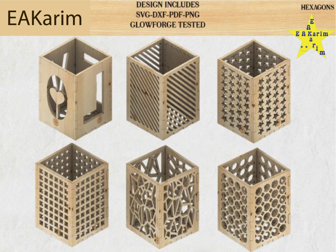 Pencil Holder 6 Designs - Laser Cut File - Instant Download, Digital ...