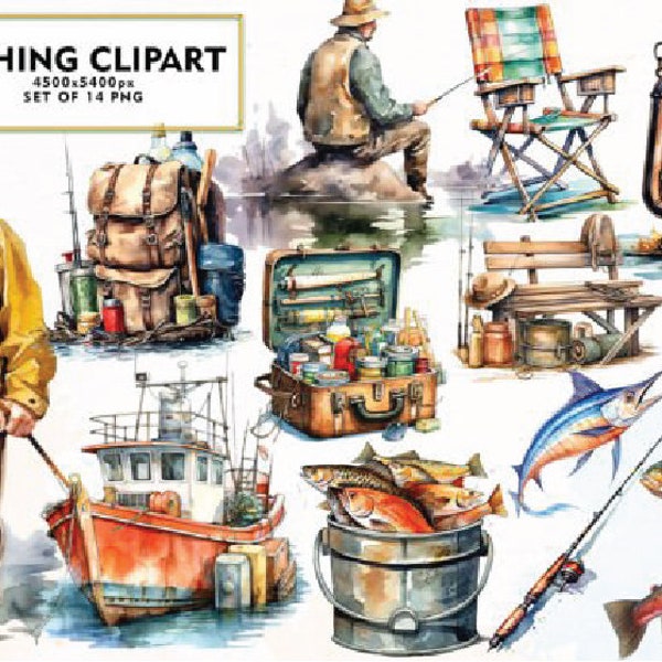 Fishing Watercolor - Etsy