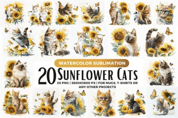 Sunflowers Watercolor Clipart Bundle - + 120 PNG Images of Bright ...