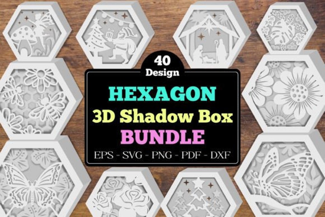 Hexagon Shadow Box Template, Svg, DIY, Light Box Frame Blank Template ...