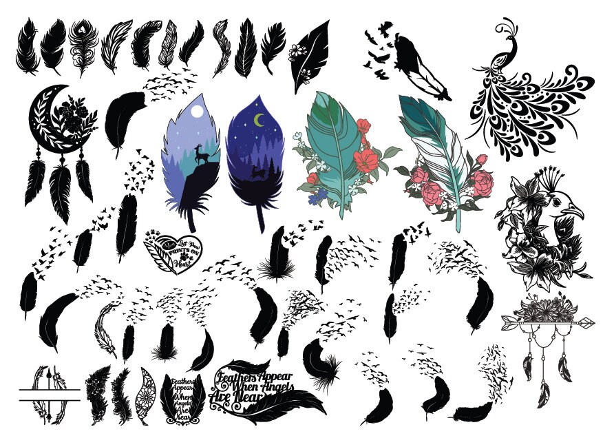 48 FEATHERS SVG BUNDLE. Peacock Svg Birds Feather Svg. Feather - Etsy