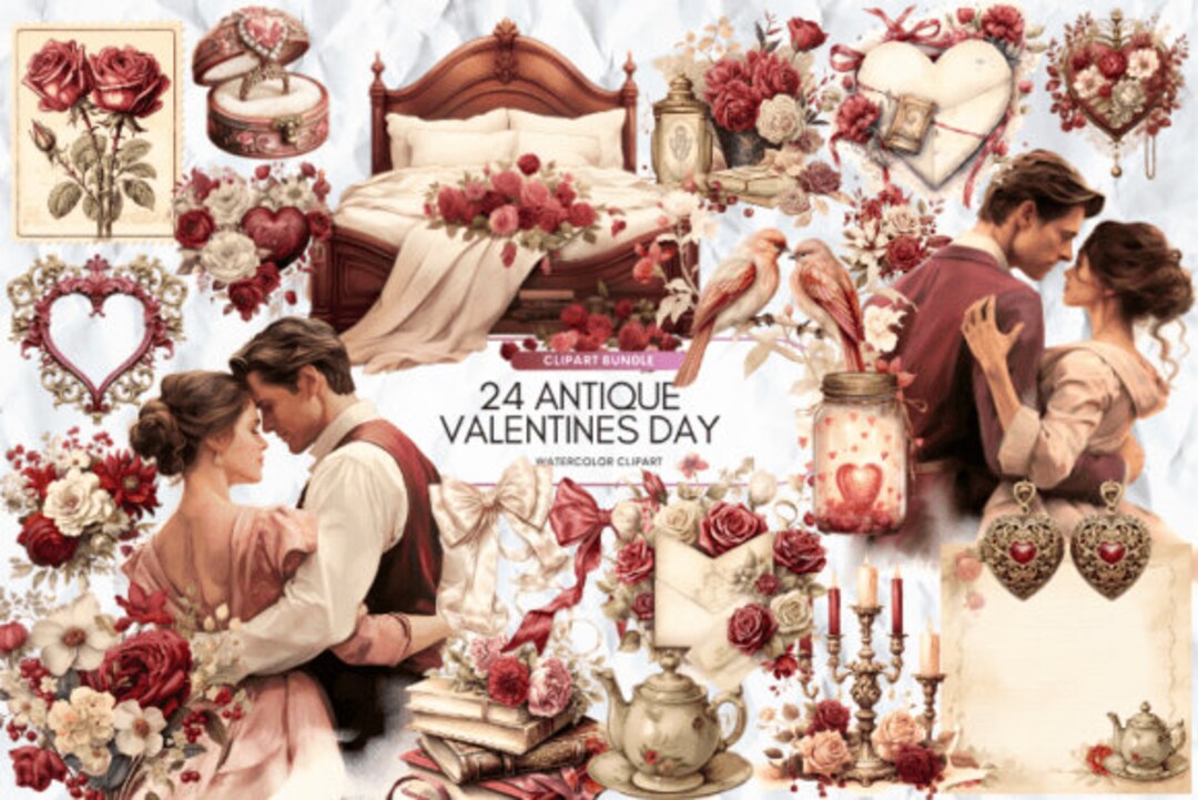 Antique VALENTINE'S DAY - Love Clip Arts, Watercolor, High Quality (300 ...