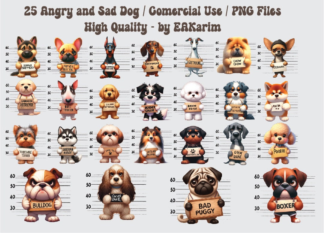 Angry and Sad Dog PNG Bundle, Dog Cut Files, Grumpy Dog Mom, Dad and ...