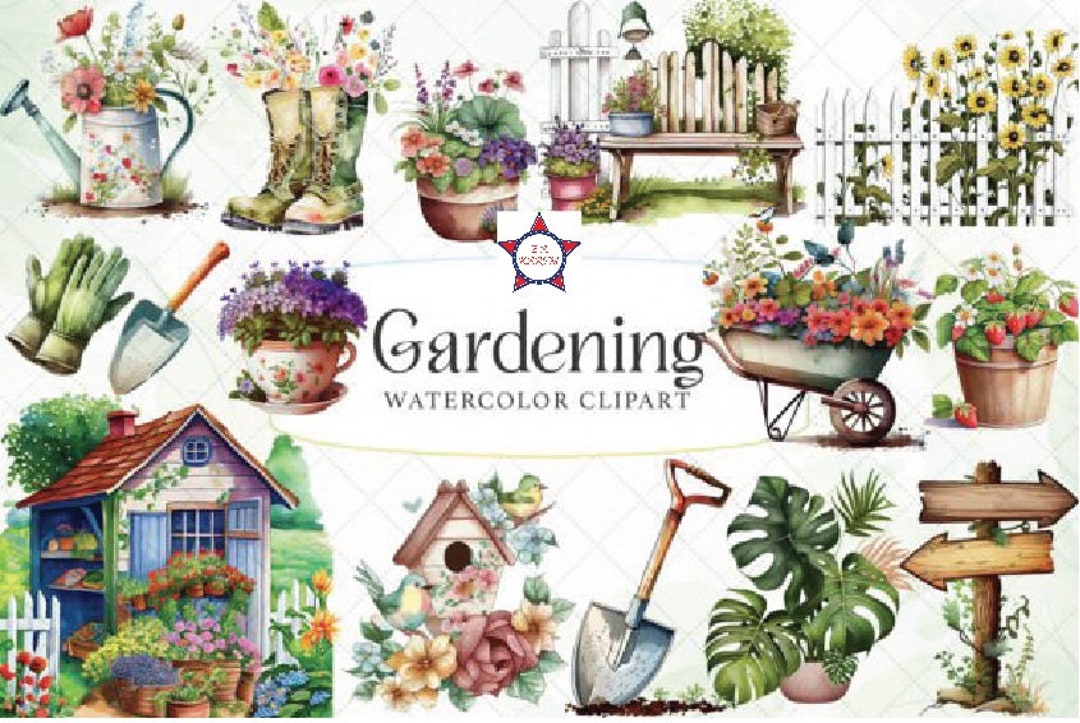 Watercolor Garden Bundle. Spring Garden Clipart. Digital Art ...