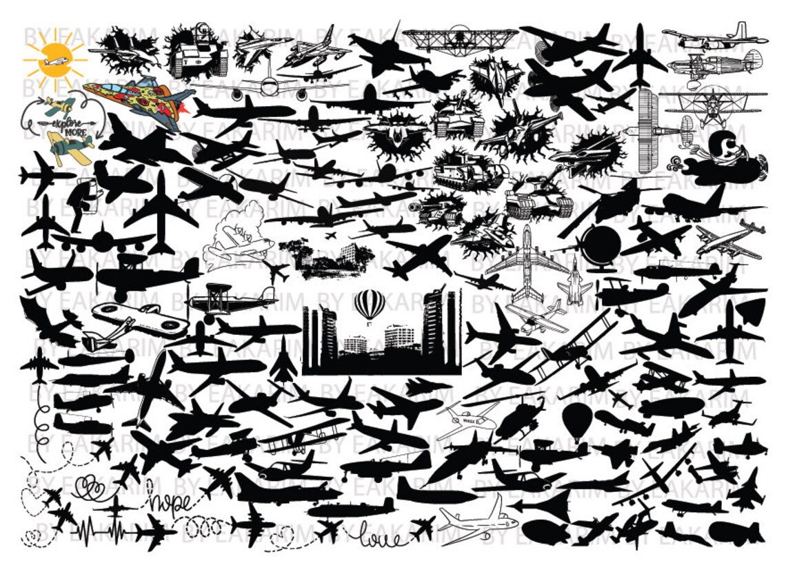 123 AIRPLANES SVG Silhouette Pack Digital Download - Etsy