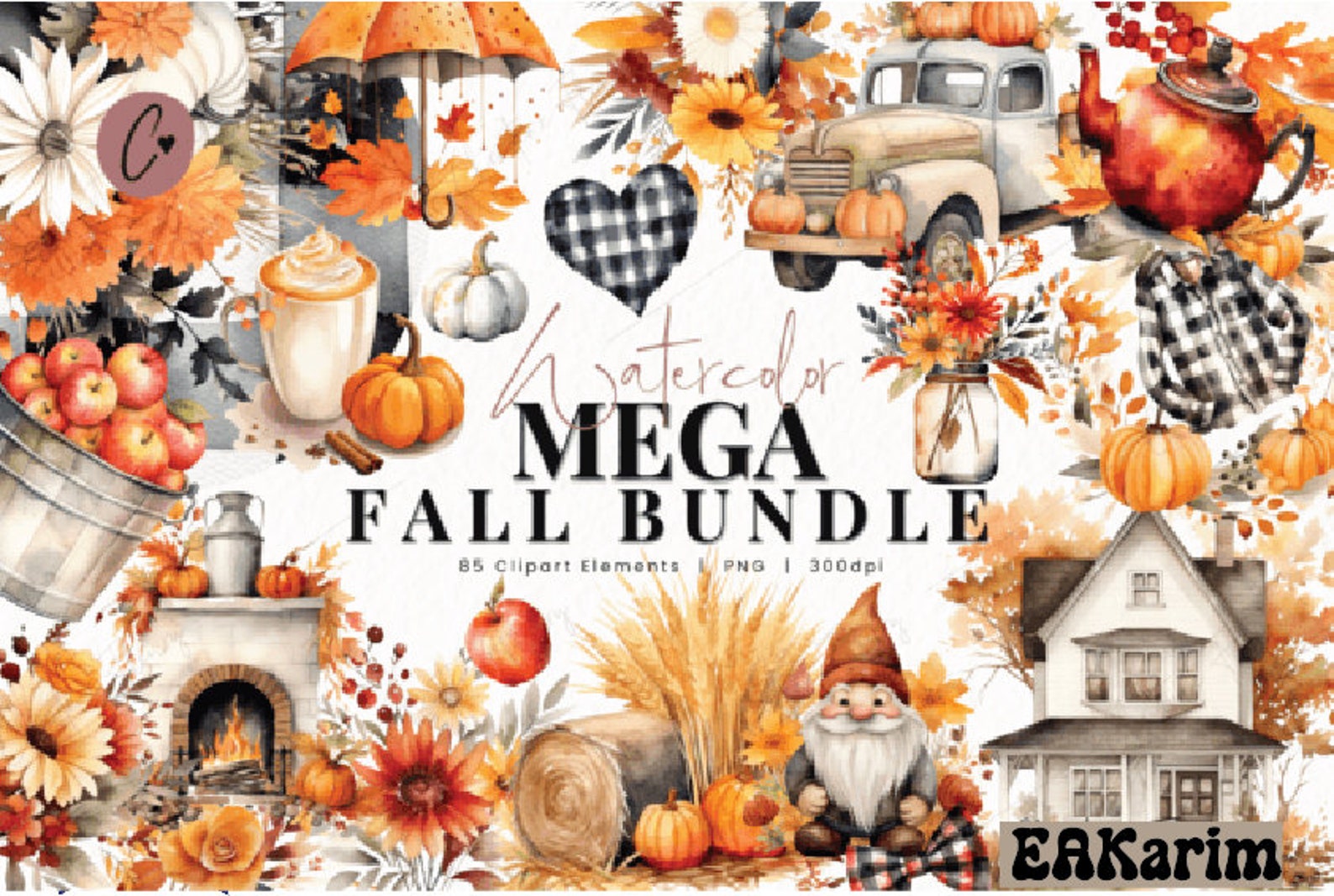 Watercolor Fall Decor Clipart Autumn Watercolor in PNG Format Instant ...