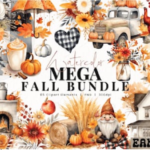 Watercolor Fall Decor Clipart - Autumn Watercolor in PNG Format Instant ...