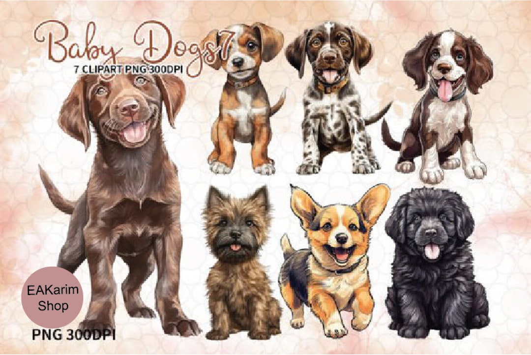 BABY DOGS WATERCOLOR, Puppies Clipart Png, Baby Dogs Clip Art for ...