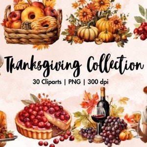 Thanksgiving Food Clipart, Thanksgiving Classic Food Watercolor PNG ...