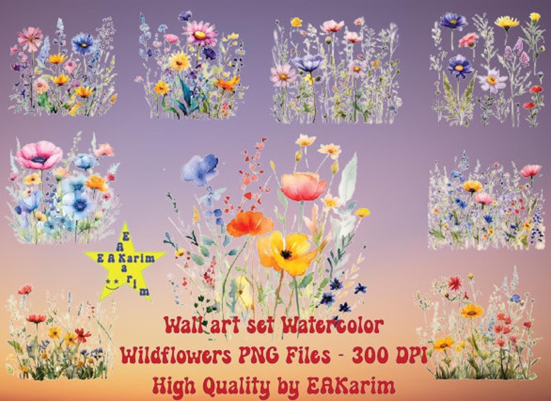 Watercolor Wildflower Clipart Bundle, Floral Clip Art Set, Summer ...