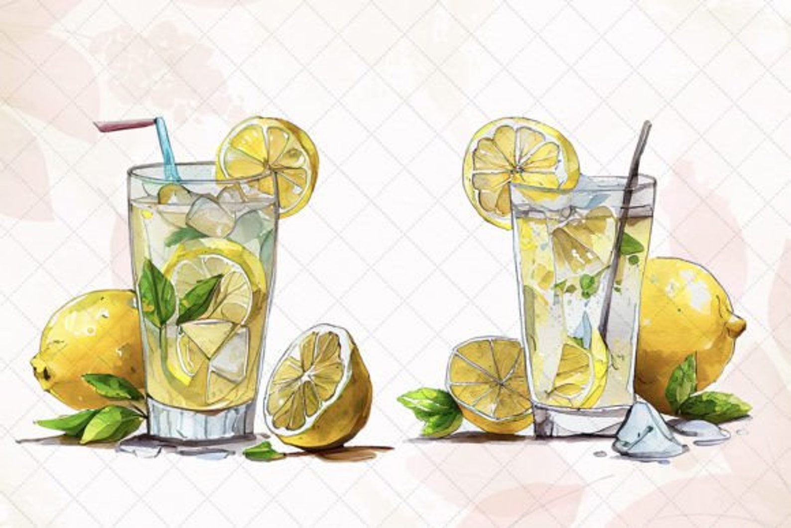 Lemons Watercolor Clipart Bundle PNG Images of Refreshing Summer Lemon ...