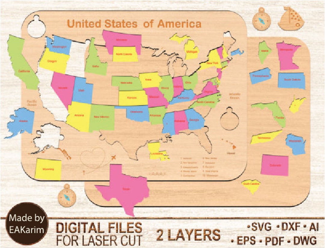 PUZZLES United States SVG, Puzzles Laser Cut, Puzzle Templates, Svg ...