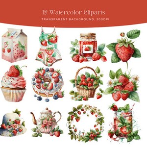 Watercolor Strawberry Cliparts, Summer Clipart Bundle, Summer Fruits ...