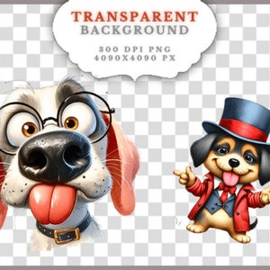 Funny and Crazy Dog Clipart Bundle, Dogs PNG, Watercolor Puppy Graphics ...