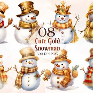 145 Watercolor Cute Christmas Snowman, Clipart PNG Bundle, Winter ...