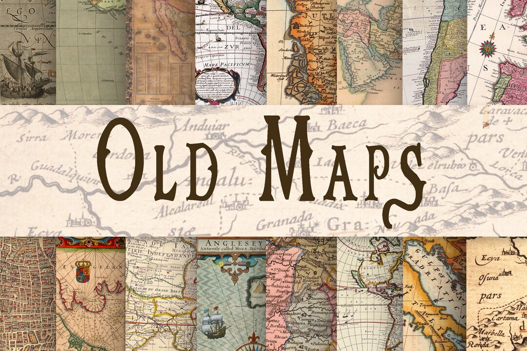 Antique Maps, 16 Sheets, Old World Vintage Travel Maps, Grunge Junk ...