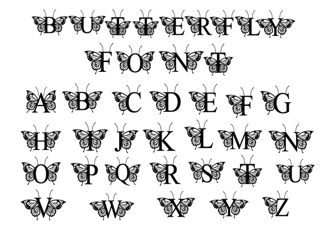 BUTTERFLY FONT SVG, Butterfly Bundle Svg Files - Font Silhouette, Font ...