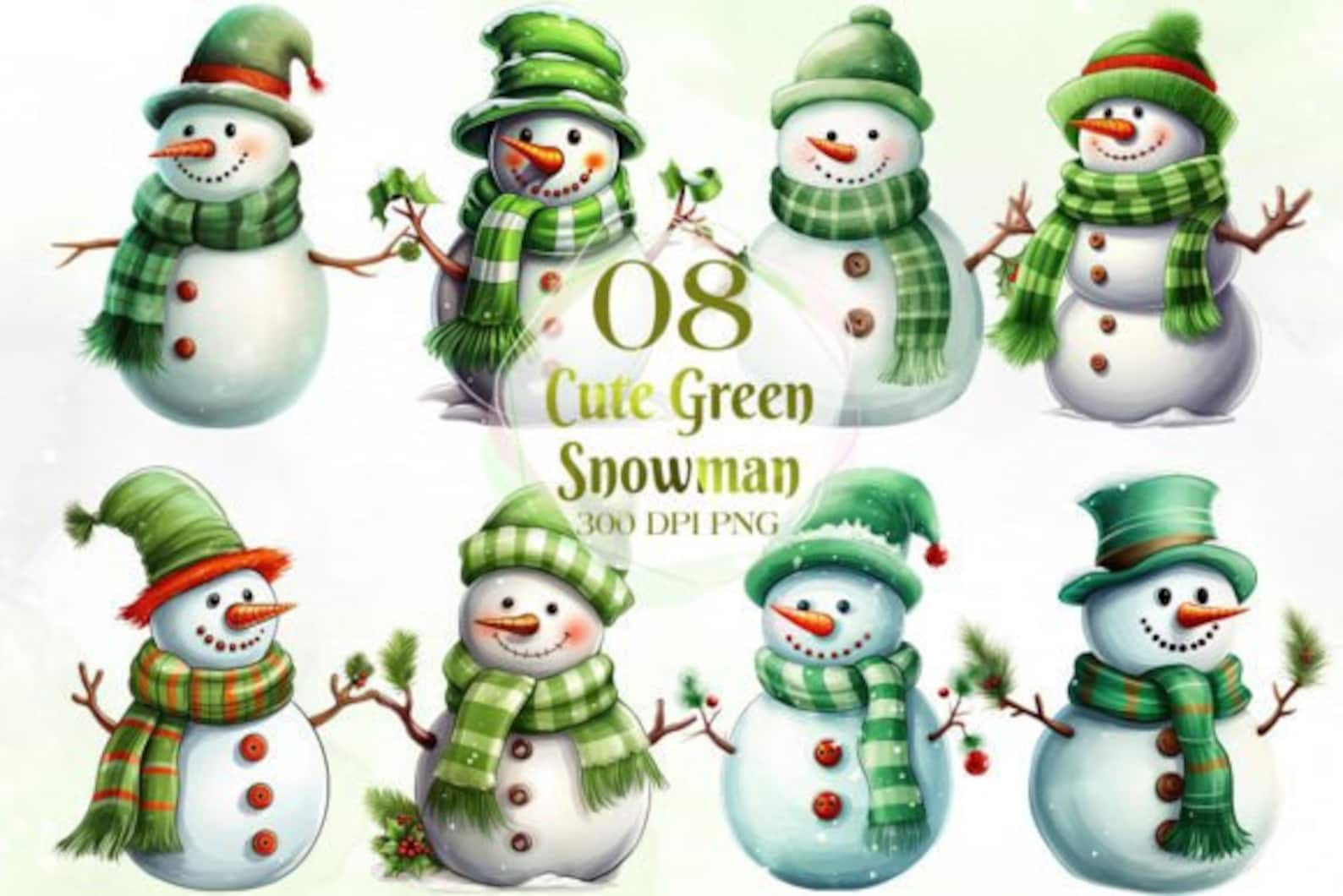145 Watercolor Cute Christmas Snowman, Clipart PNG Bundle, Winter ...
