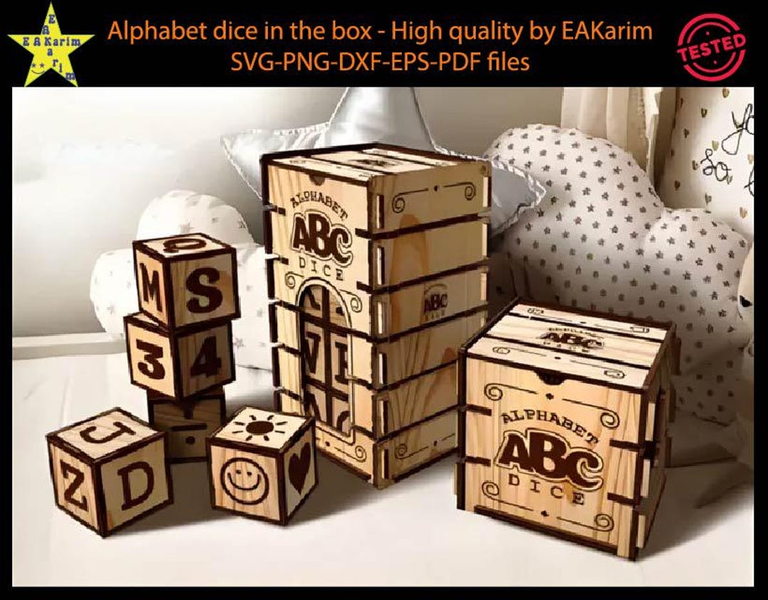 ALPHABET DICE in the Box for Laser Cut, Glowforge, Wooden Project, Svg ...