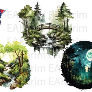 Watercolor Forest Clipart, Wood Clip Art, PNG, Free Commercial Use ...