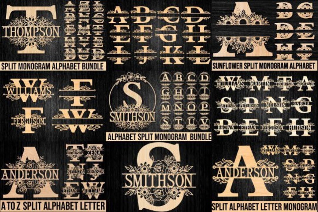 ALPHABET SPLIT MONOGRAM, Laser Cut Letters, Stylish Monogram Svg, Name ...