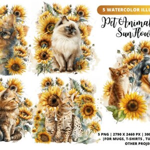 Sunflowers Watercolor Clipart Bundle - + 120 PNG Images of Bright ...