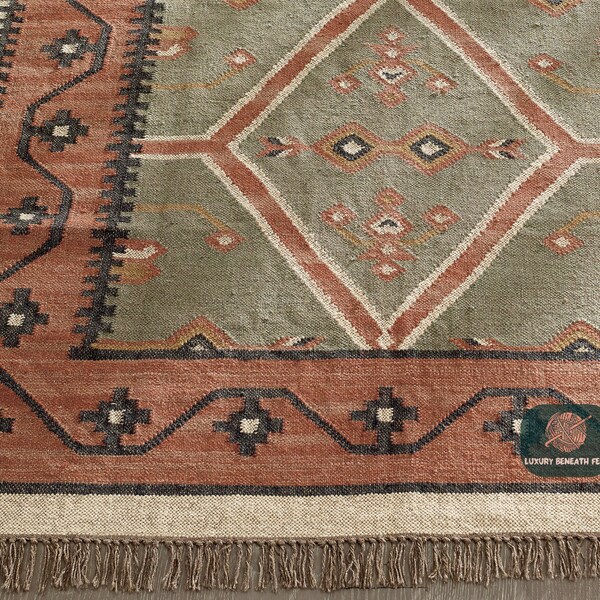 Vintage Wool Jute Kilim Dhurrie Rug Handwoven Wool Jute Area Rug ...