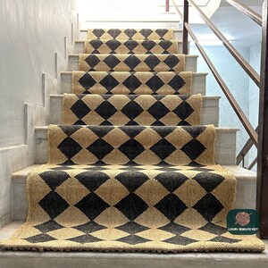 Black Beige Jute Runner Rug Modern Geometric Style Staircase Runner Rug ...