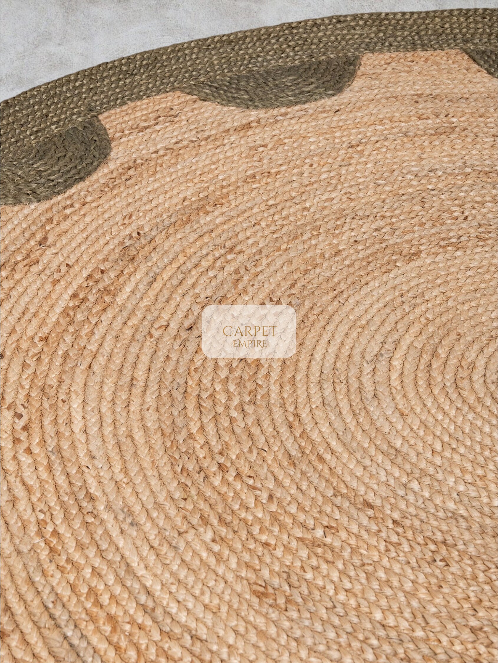 Round Jute Rug , Army Green Color Border , Chakra Rug , Circle Jute Rug ...