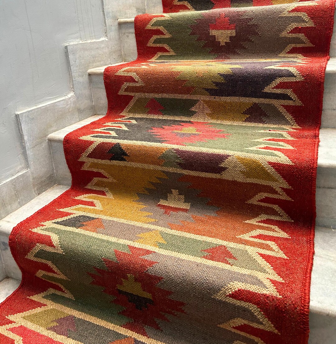 Boho Rustic Stair Runner Handmade Hallway/aisle Runner Wool Jute Fibers ...