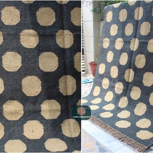 Rug - Navy Blue Wool & Jute | Moon Polka Dot Rug | Modern Living Room ...