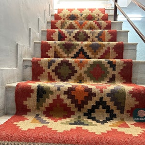 Multicolor Kilim Stair Runner | Vintage Aztec Motif Style | Handmade ...