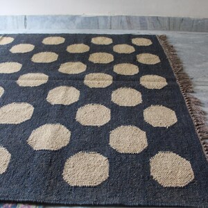Rug - Navy Blue Wool & Jute | Moon Polka Dot Rug | Modern Living Room ...